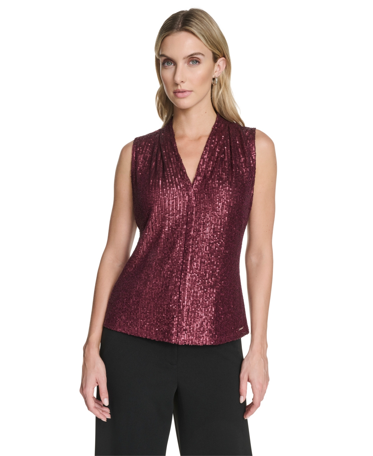 Click here for Calvin Klein Womens Sequin Detail V-Neck Blouse -... prices