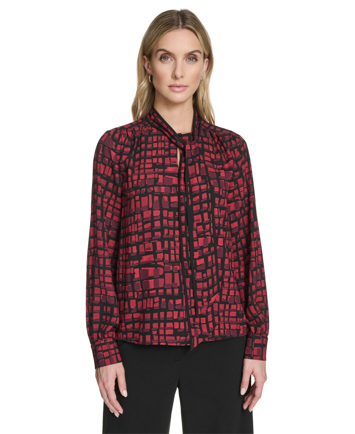 Click here for Calvin Klein Womens Tie-Front Printed Blouse - Cra... prices