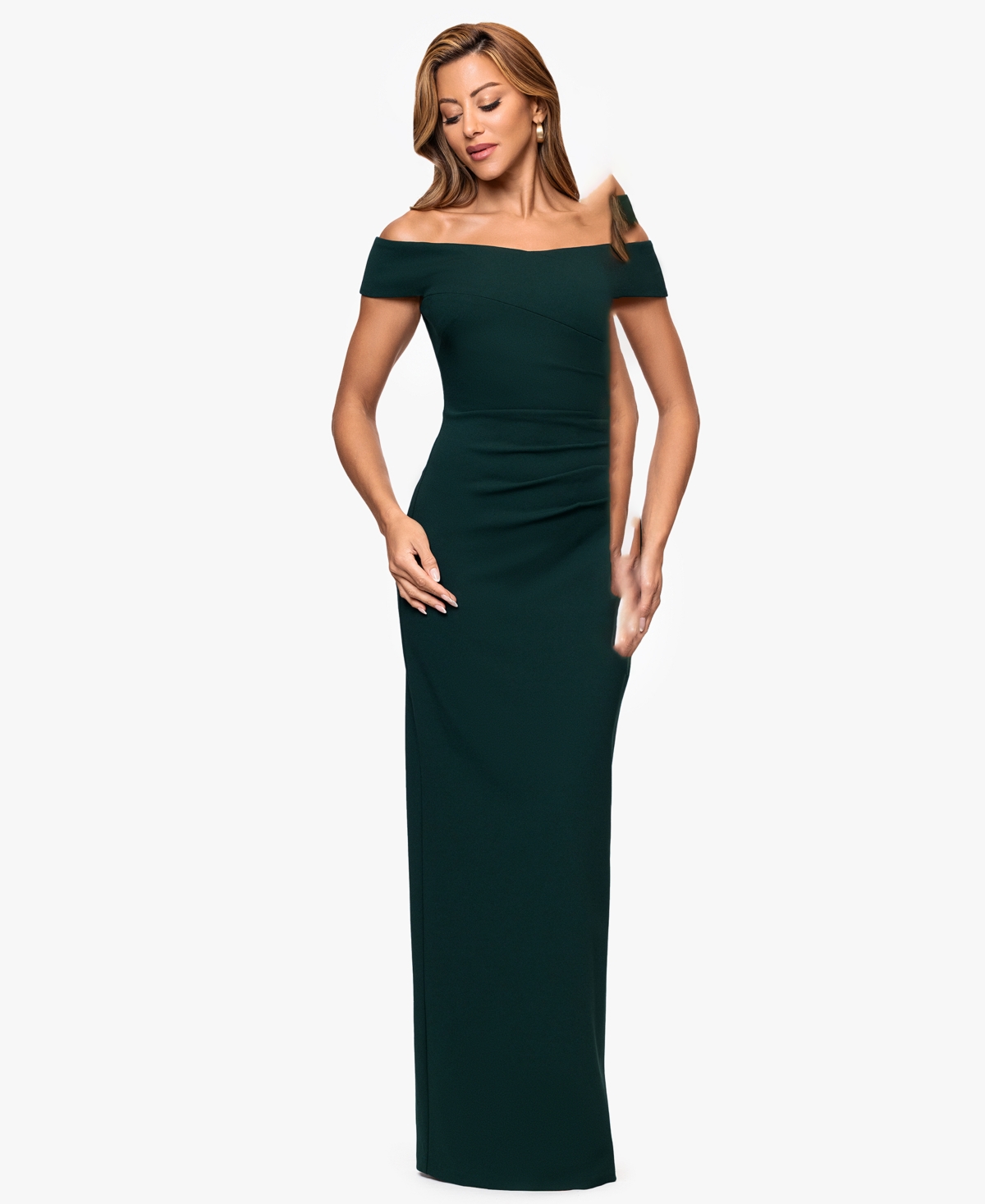 Click here for Xscape Womens Off The Shoulder Back Slit Dress - P... prices