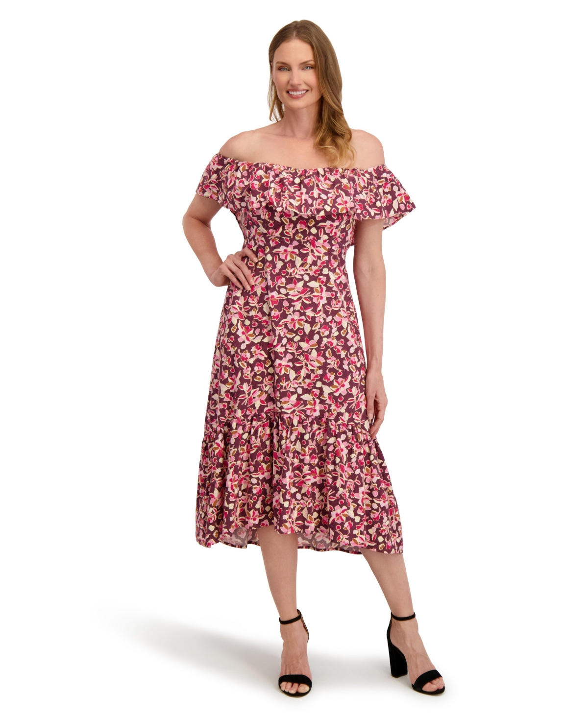 Laundry By Shelli Segal Womens Emily Off Shoulder Ruffle Dress - Floral multi
