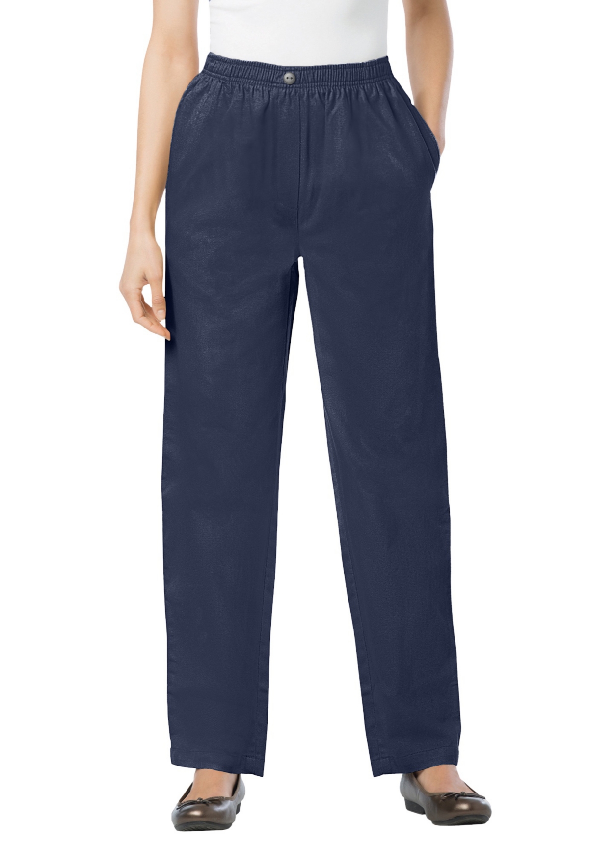 Click here for Woman Within Womens Plus Size Straight-Leg All-Cot... prices