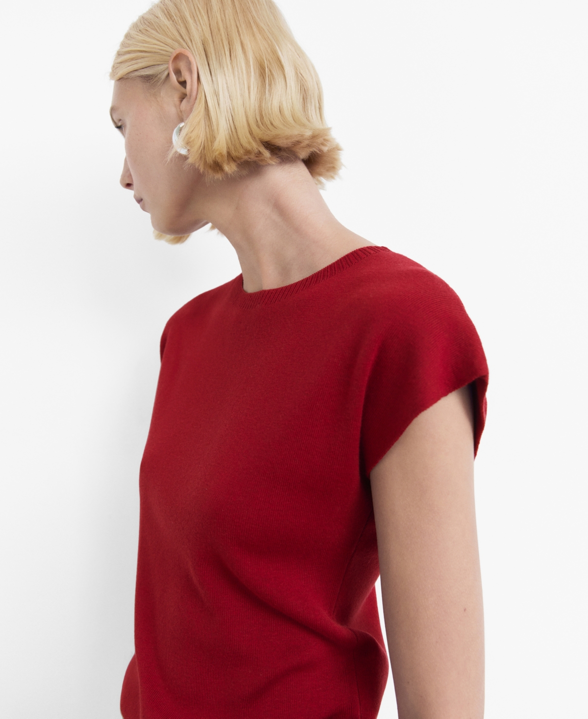 Click here for Mango Womens Short-Sleeved Fine-Knit Sweater - Red prices