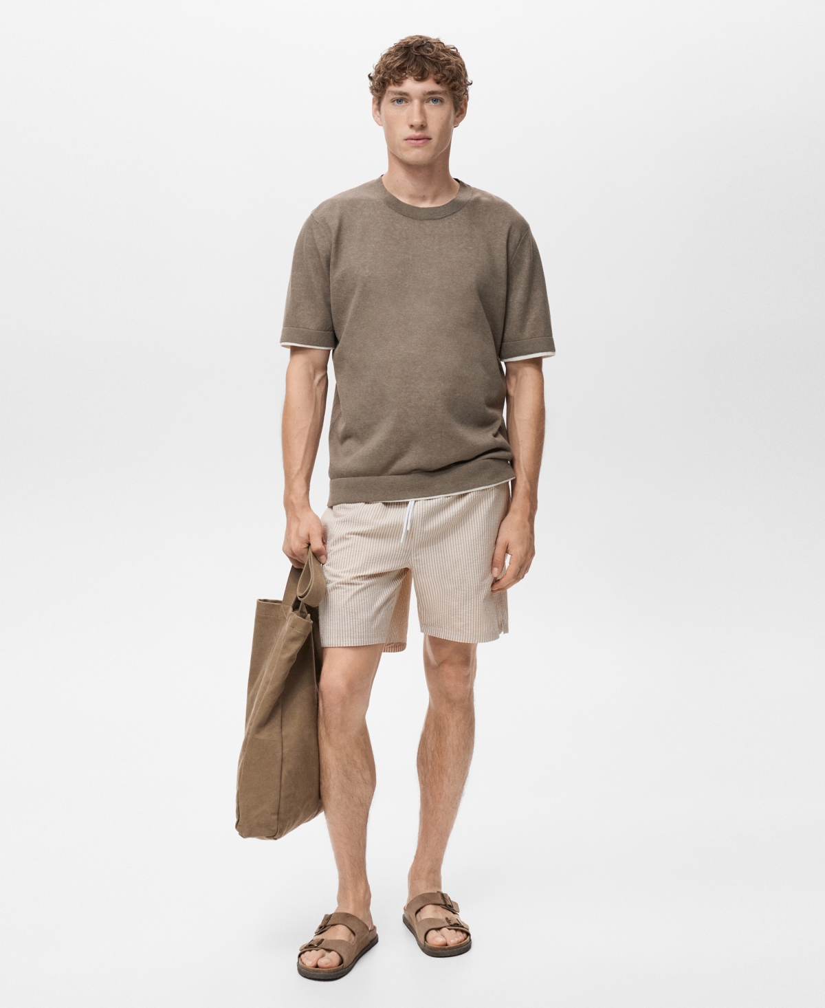 Click here for Mango Mens Seersucker Swimming Trunks - Sand prices