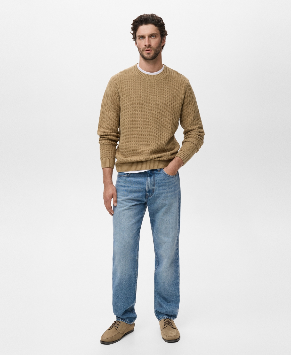 Click here for Mango Mens Cotton Knitted Sweater - Beige prices