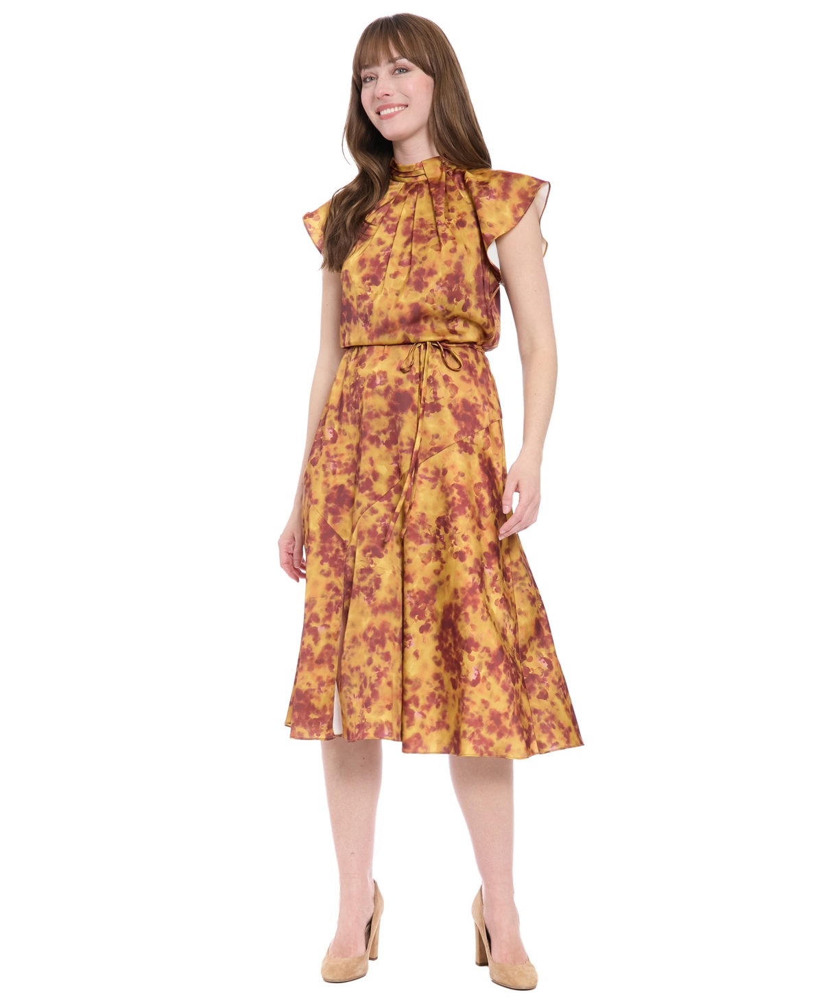 Click here for London Times Petite Printed Midi Dress - Rust Mult... prices
