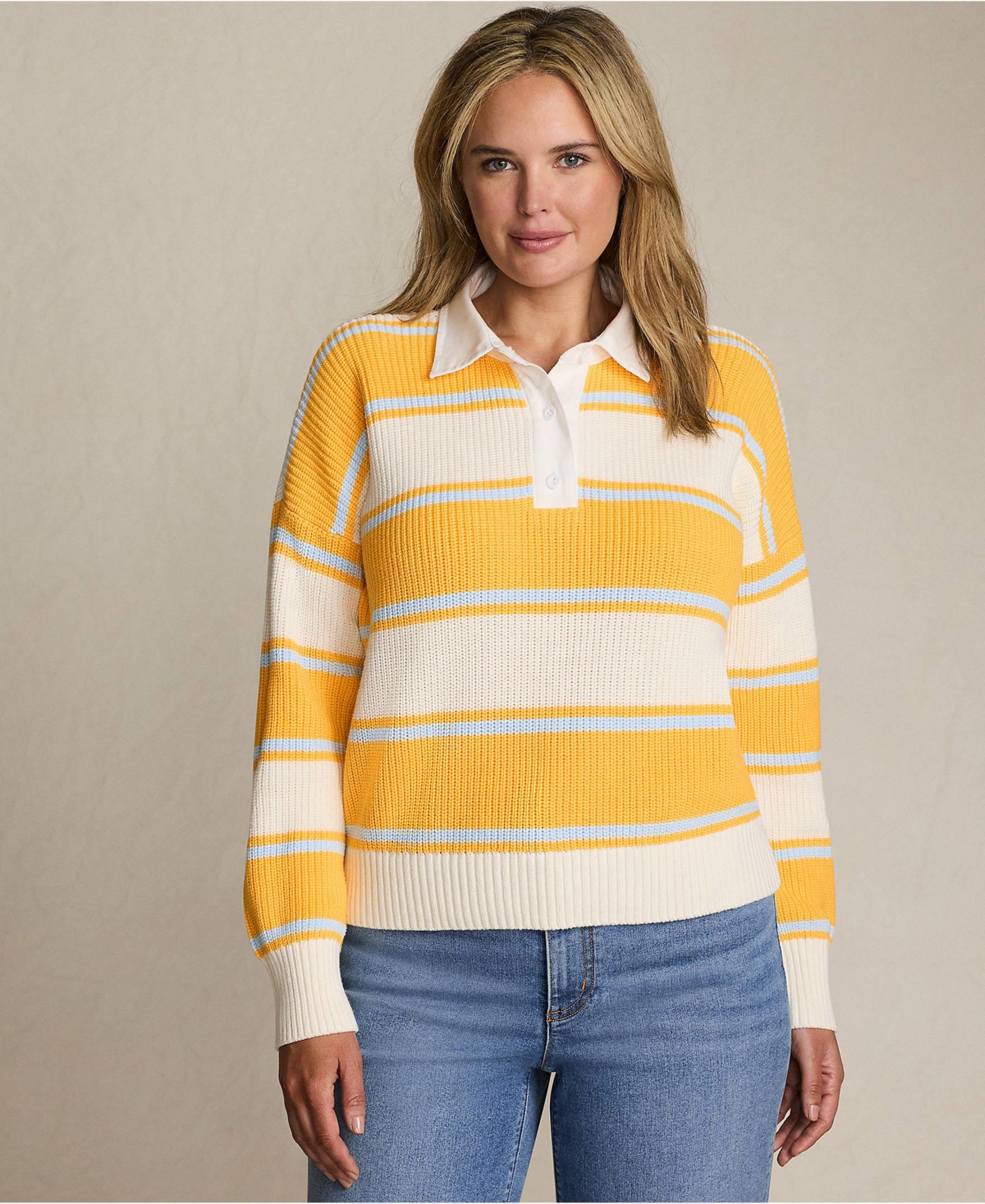 Click here for Lands End Plus Size Drifter Rugby with Woven Colla... prices