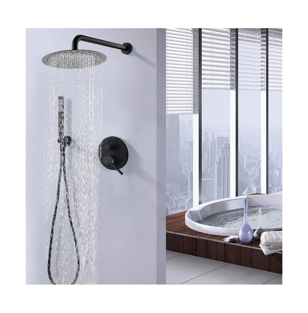Click here for Rainsken 10" Matte Black Roud Rain Shower hea... prices