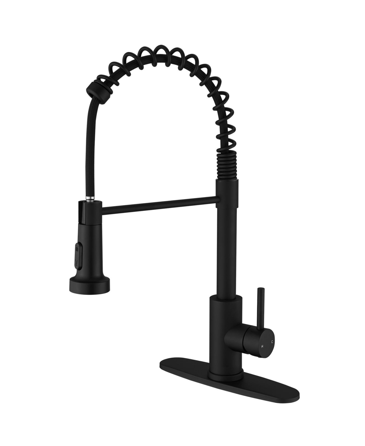 Greenspring Single-Handle Pull-Down Sprayer High Arc Kitchen Faucet With Deck Plate in Matte Black - Matte black