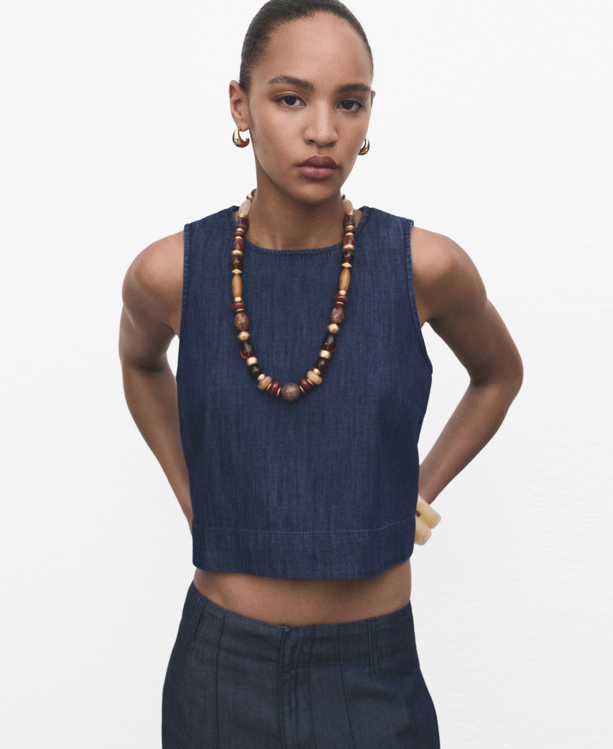 Click here for Mango Womens Denim Crop Top - Open Blue prices