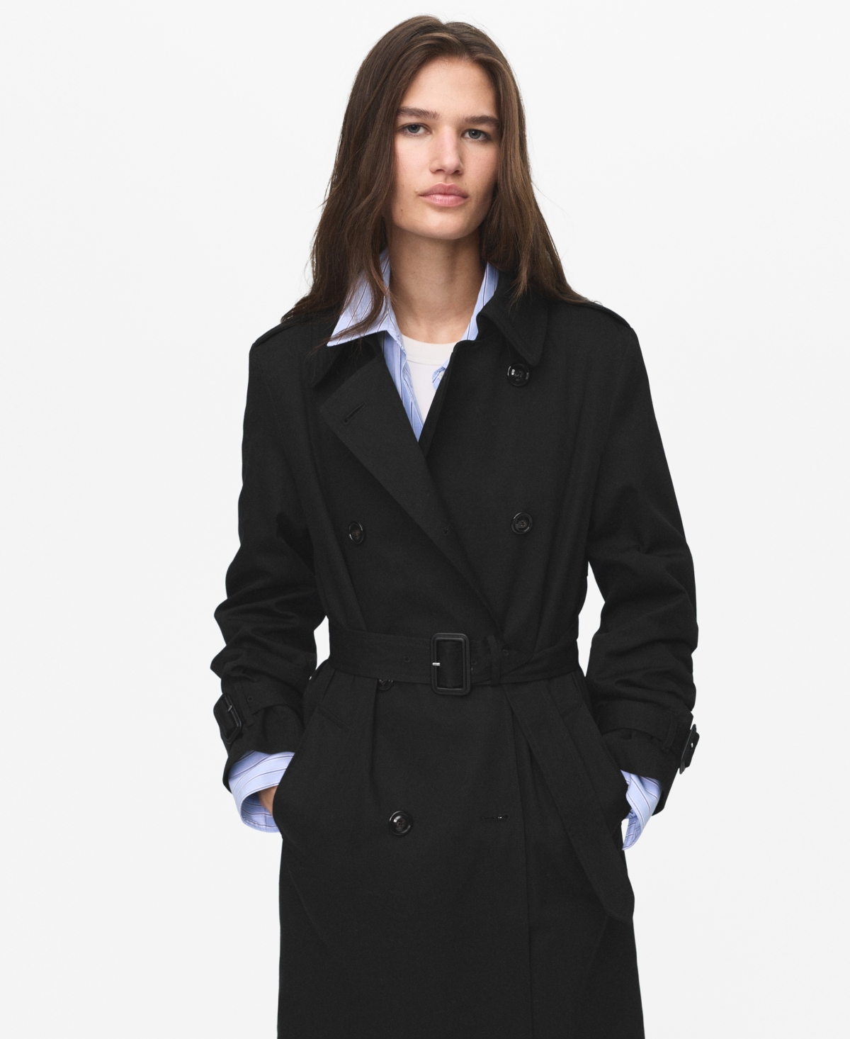 Click here for Mango Womens Belted Classic Trench Coat - Black prices