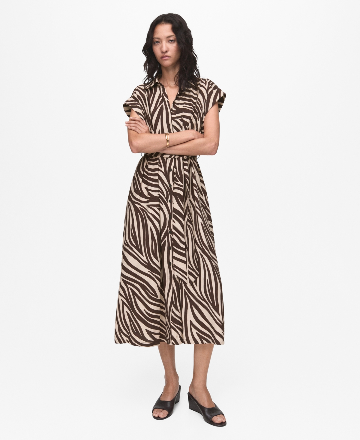 Click here for Mango Womens Printed Shirt Dress - Black prices