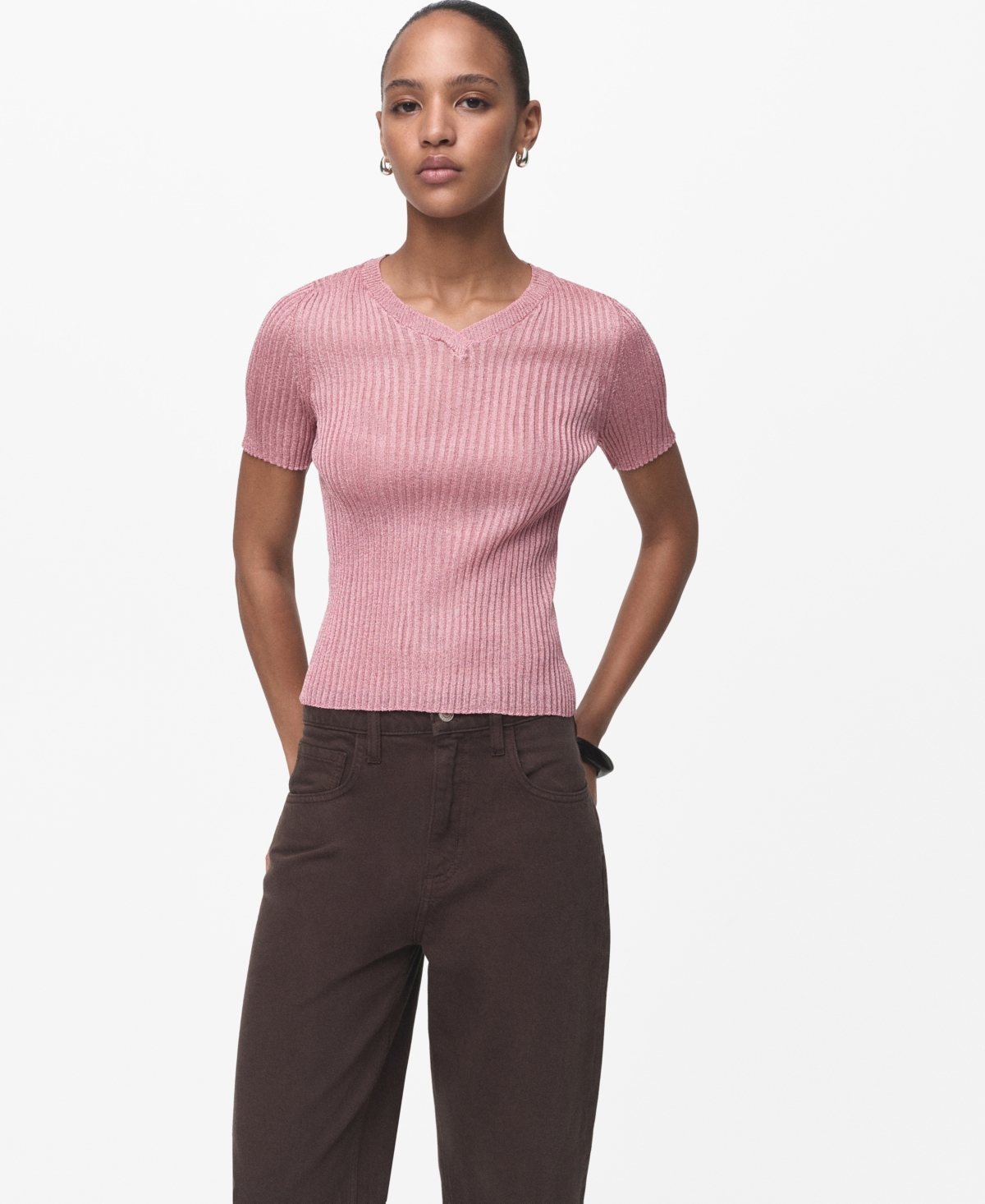 Click here for Mango Womens Short-Sleeved Lurex Sweater - Pastel... prices