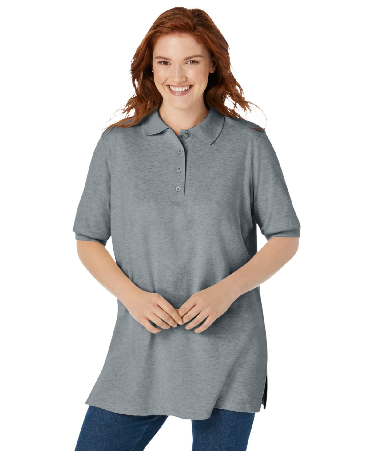 Click here for Woman Within Plus Size Within Elbow-Sleeve Polo Tu... prices