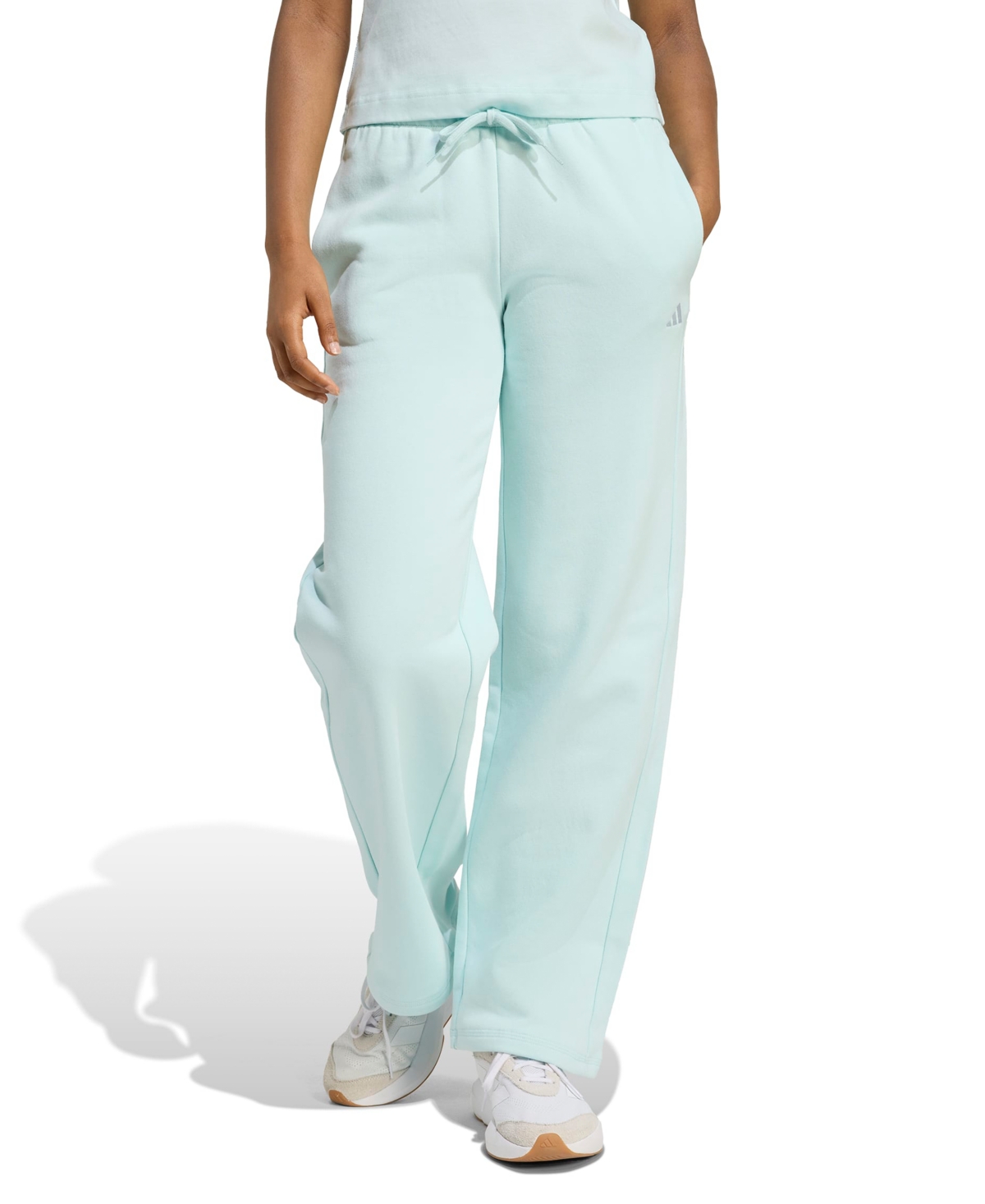 adidas Womens Essentials Feel Cozy Mid-Rise Open-Hem Pants - Halo Mint/White