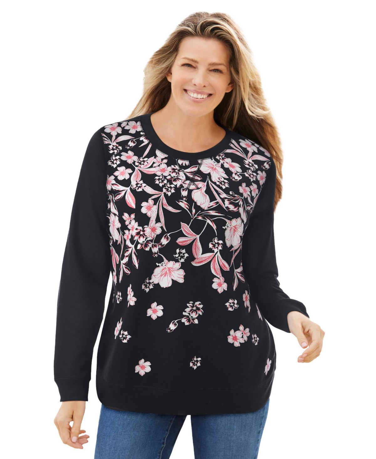 Click here for Woman Within Plus Size Printed Sweatshirt - Black... prices
