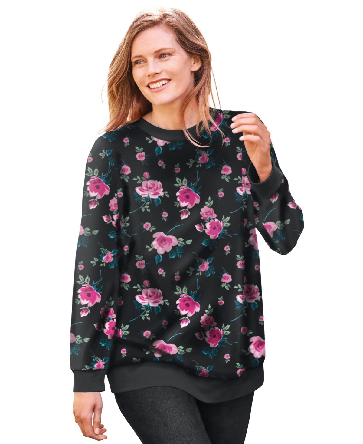 Click here for Woman Within Plus Size Printed Sweatshirt - Black... prices