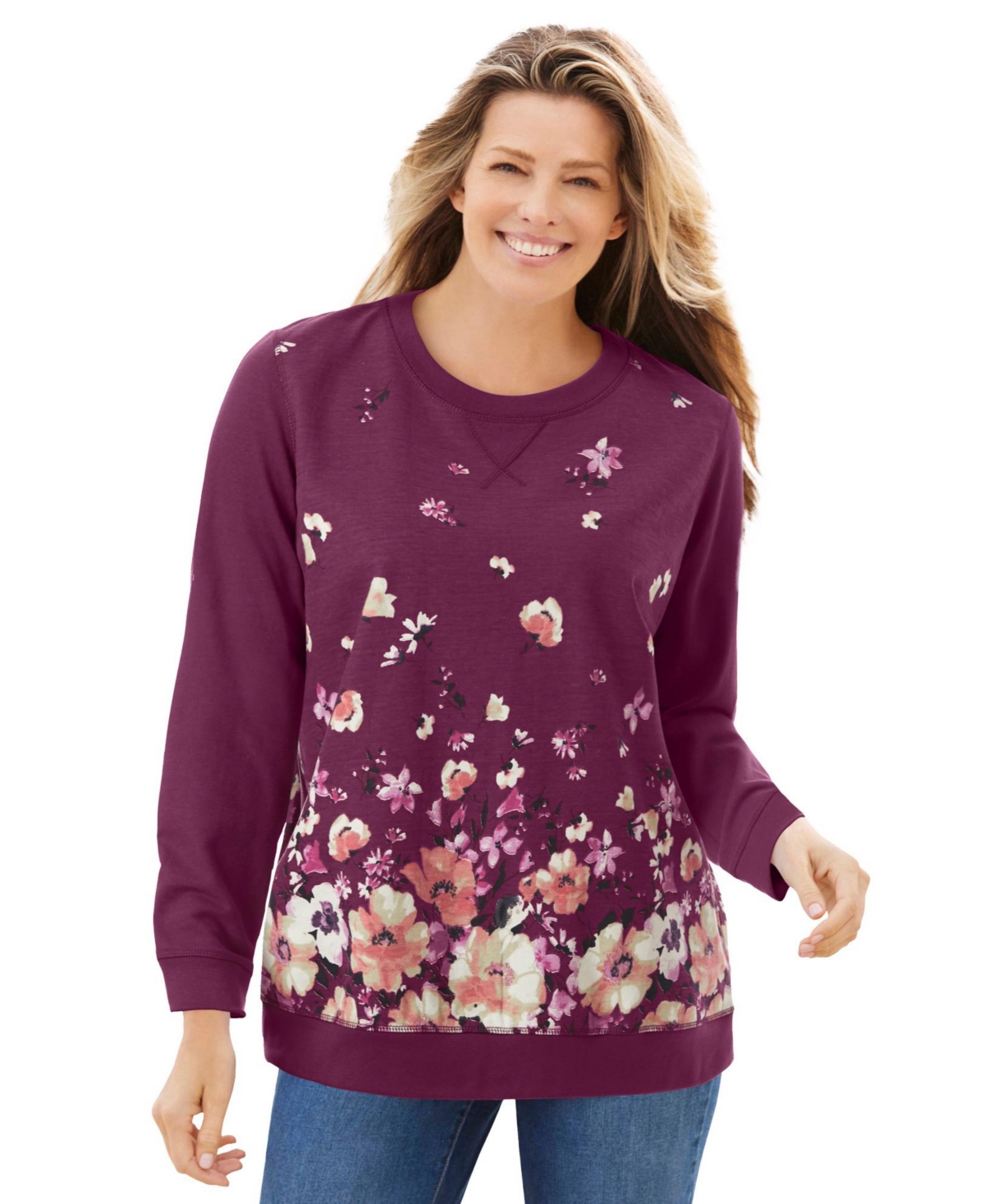 Click here for Woman Within Plus Size Printed Sweatshirt - Deep c... prices