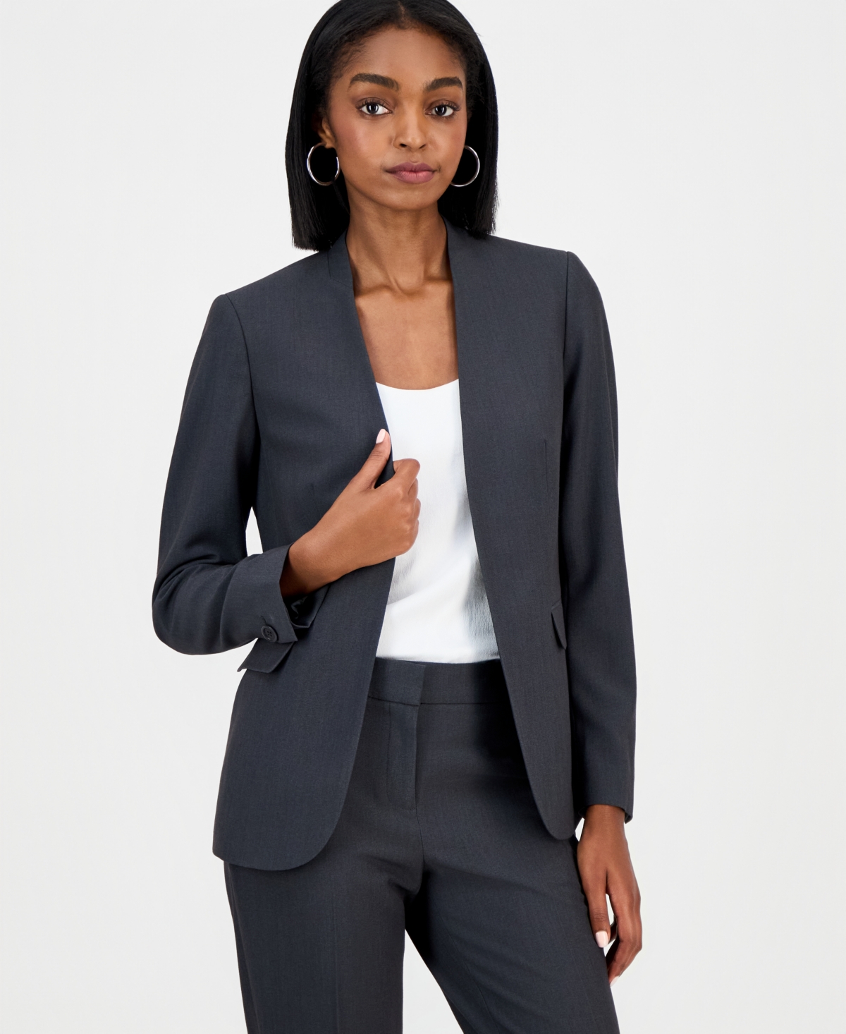 Bar Iii Womens Collarless Open-Front Bi-Stretch Blazer  Created for Macys - Granite Gray