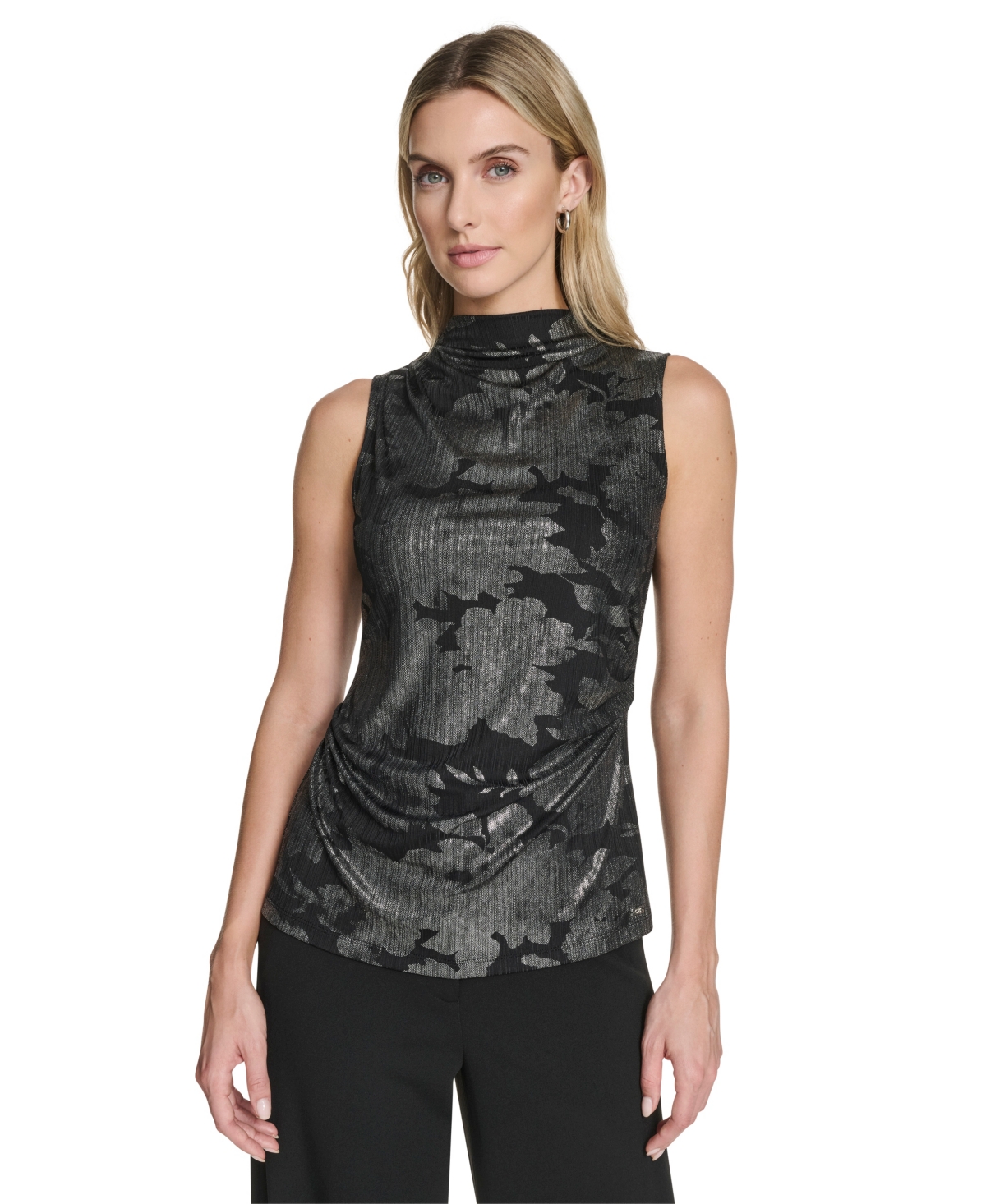 Click here for Calvin Klein Petite Novelty Printed Mock Neck Ruch... prices