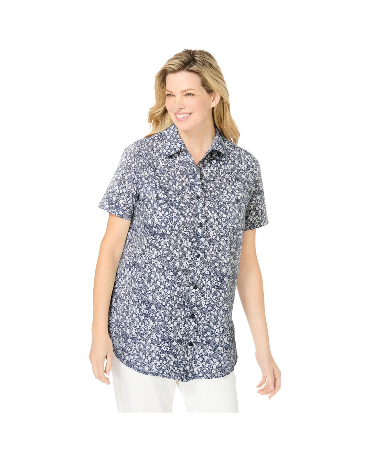 Click here for Woman Within Womens Within Short-Sleeve Cotton Cam... prices