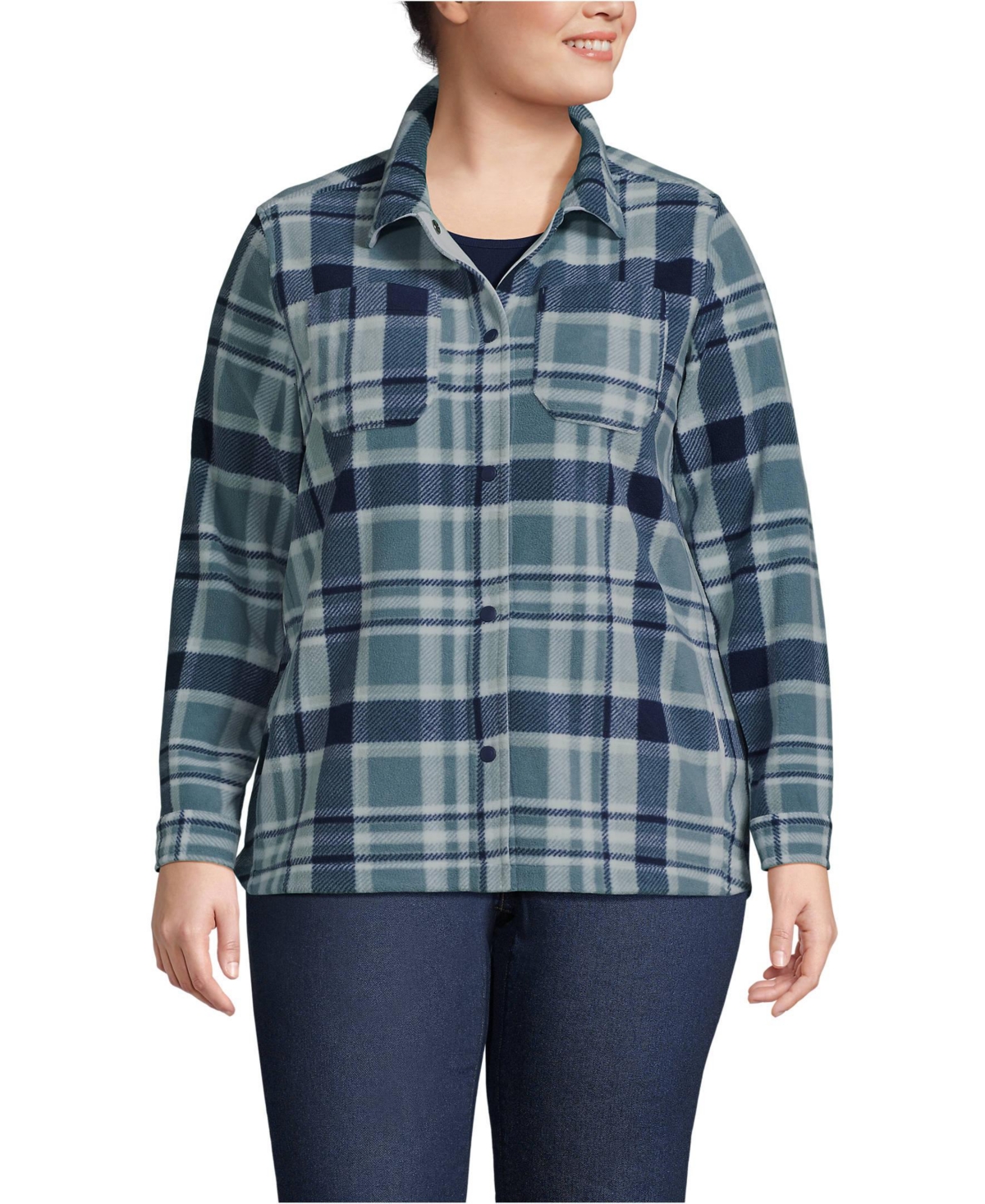 Click here for Lands End Plus Size Print Anyweather Fleece Shirt... prices