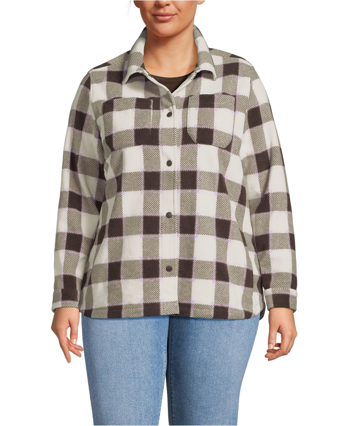 Click here for Lands End Plus Size Print Anyweather Fleece Shirt... prices