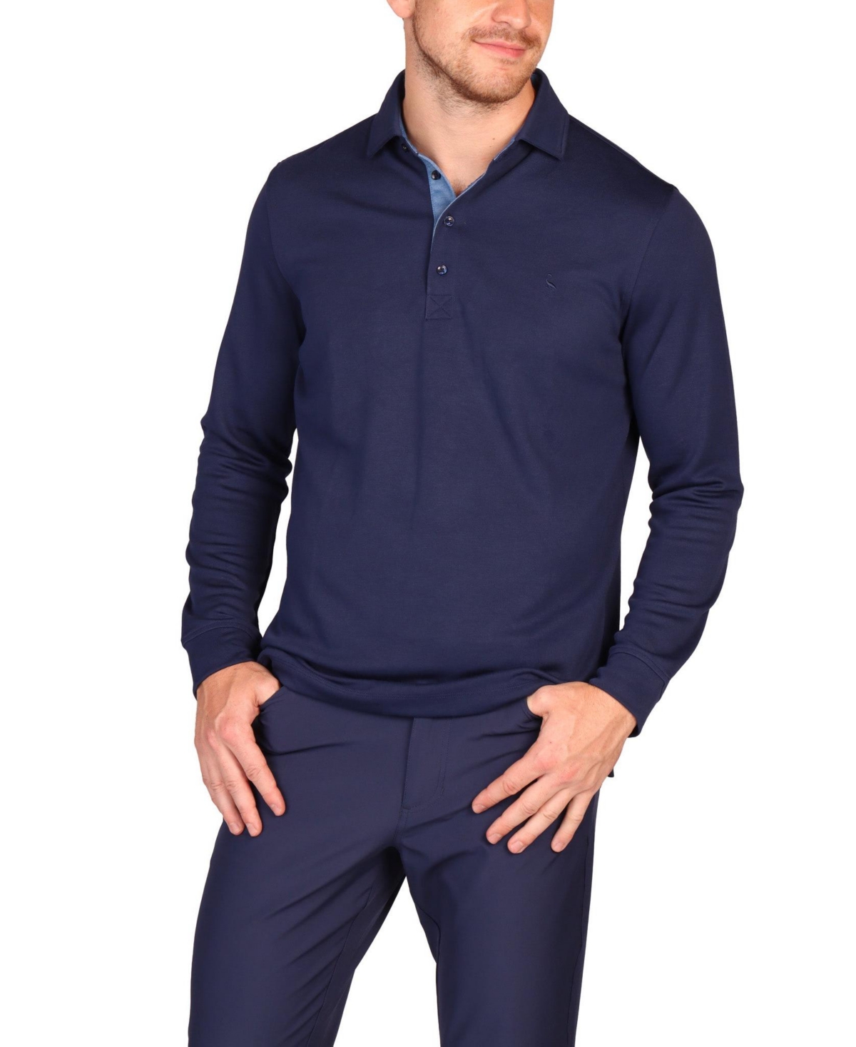 Click here for Tailorbyrd Mens Solid Modal Long Sleeve Polo - Sla... prices