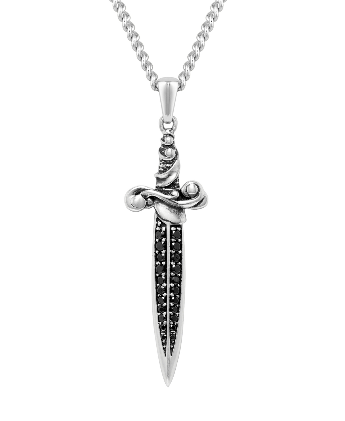 Vincero Mens Dagger Pendant in 925 Sterling Silver with 20” Chain - Black onyx