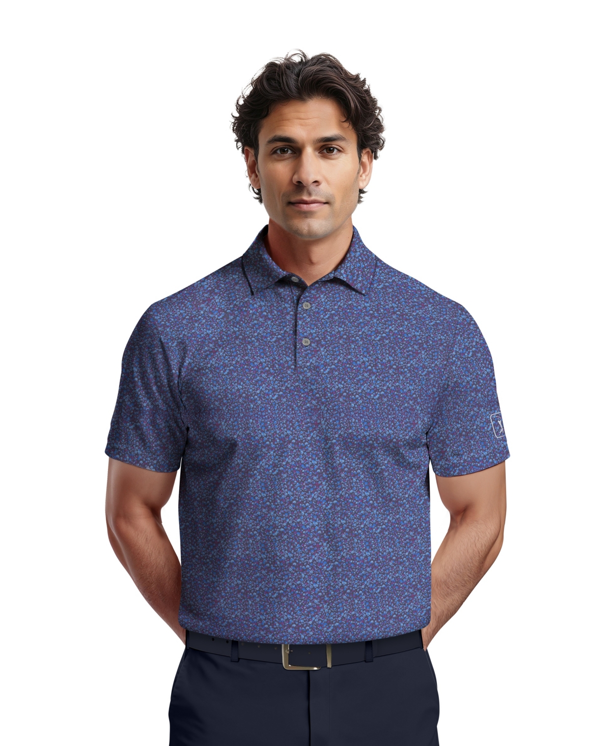 Click here for Pga Tour Mens Micro-Floral Polo Shirt - Peacoat prices