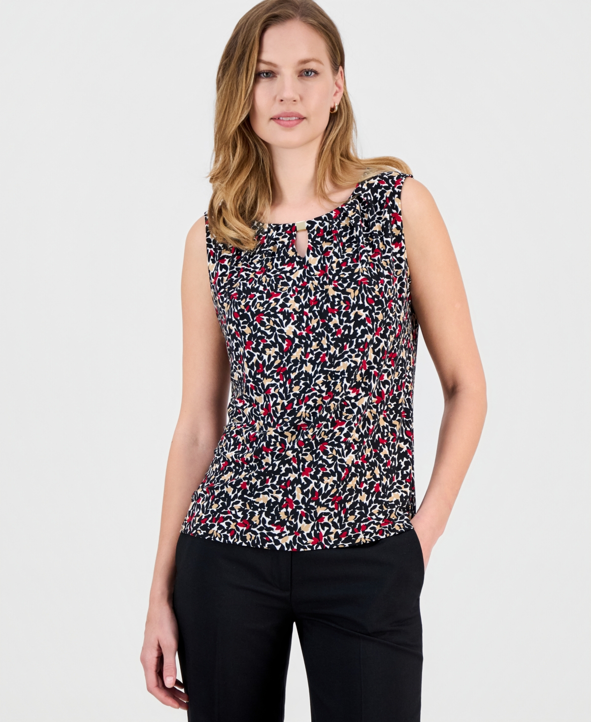 Click here for Kasper Womens Printed Keyhole Sleeveless Top - Van... prices
