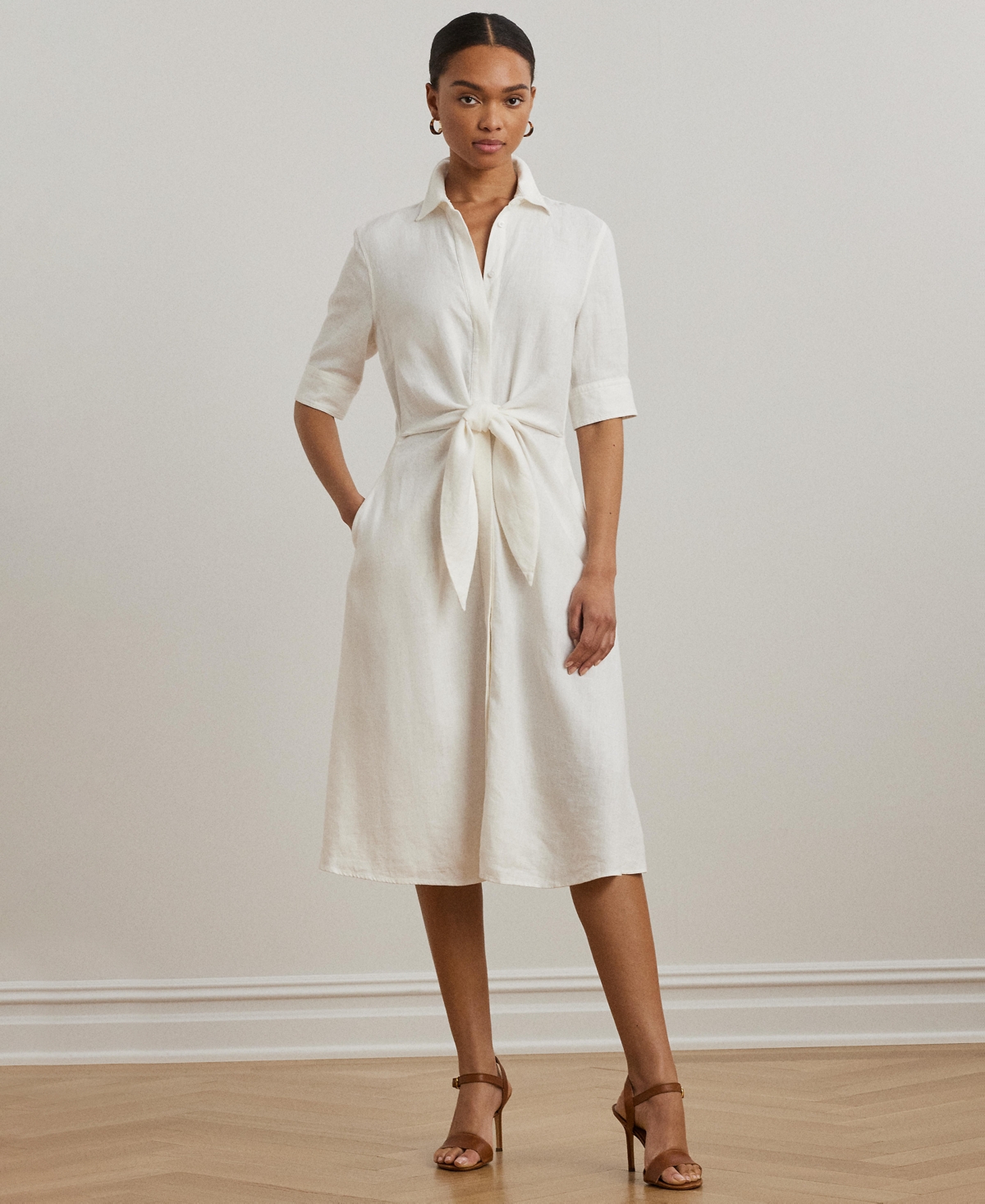 Click here for Lauren Ralph Lauren Womens Linen Shirtdress - Whit... prices