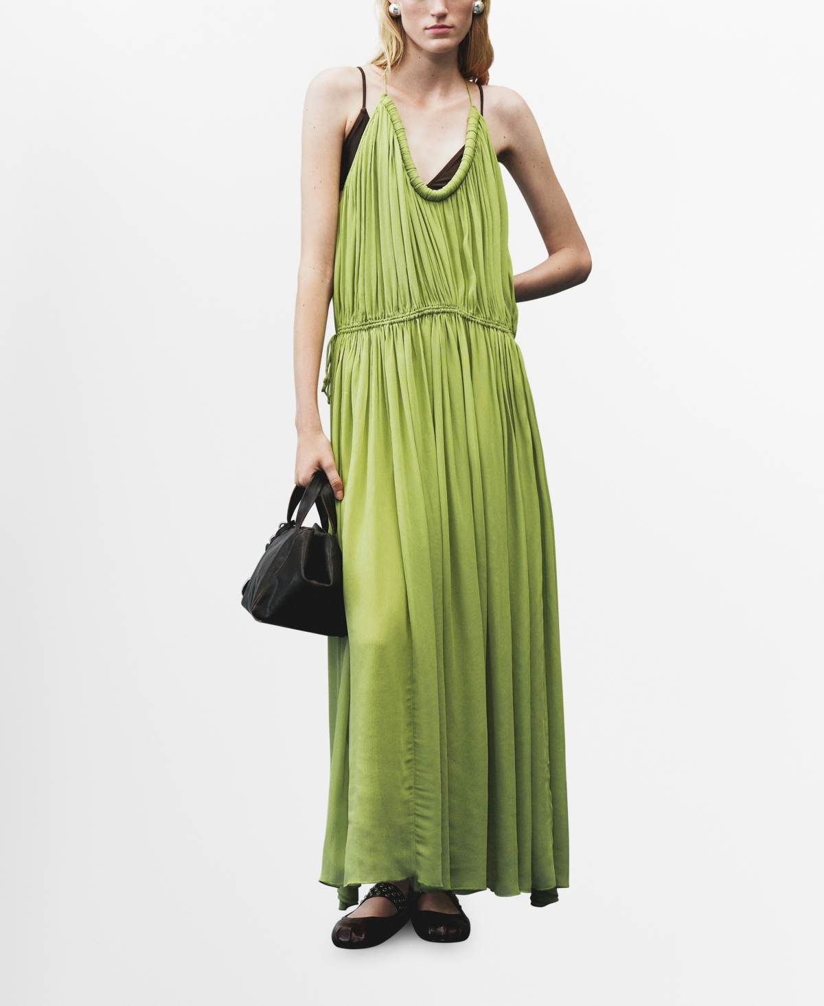 Click here for Mango Womens Oversized Pleated Dress - Green prices