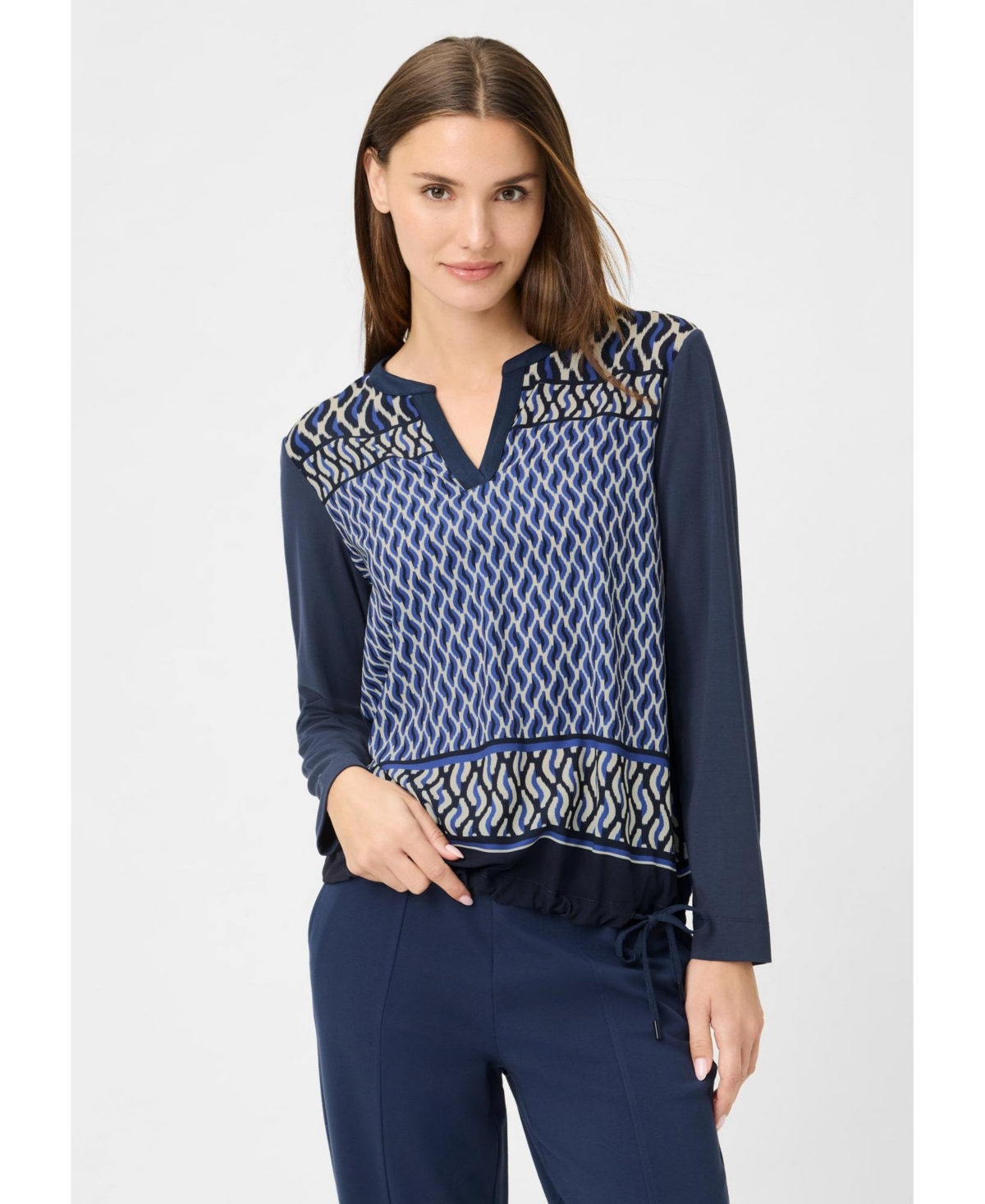 Click here for Olsen Womens Mixed Media Tunic T-Shirt - Ink blue prices