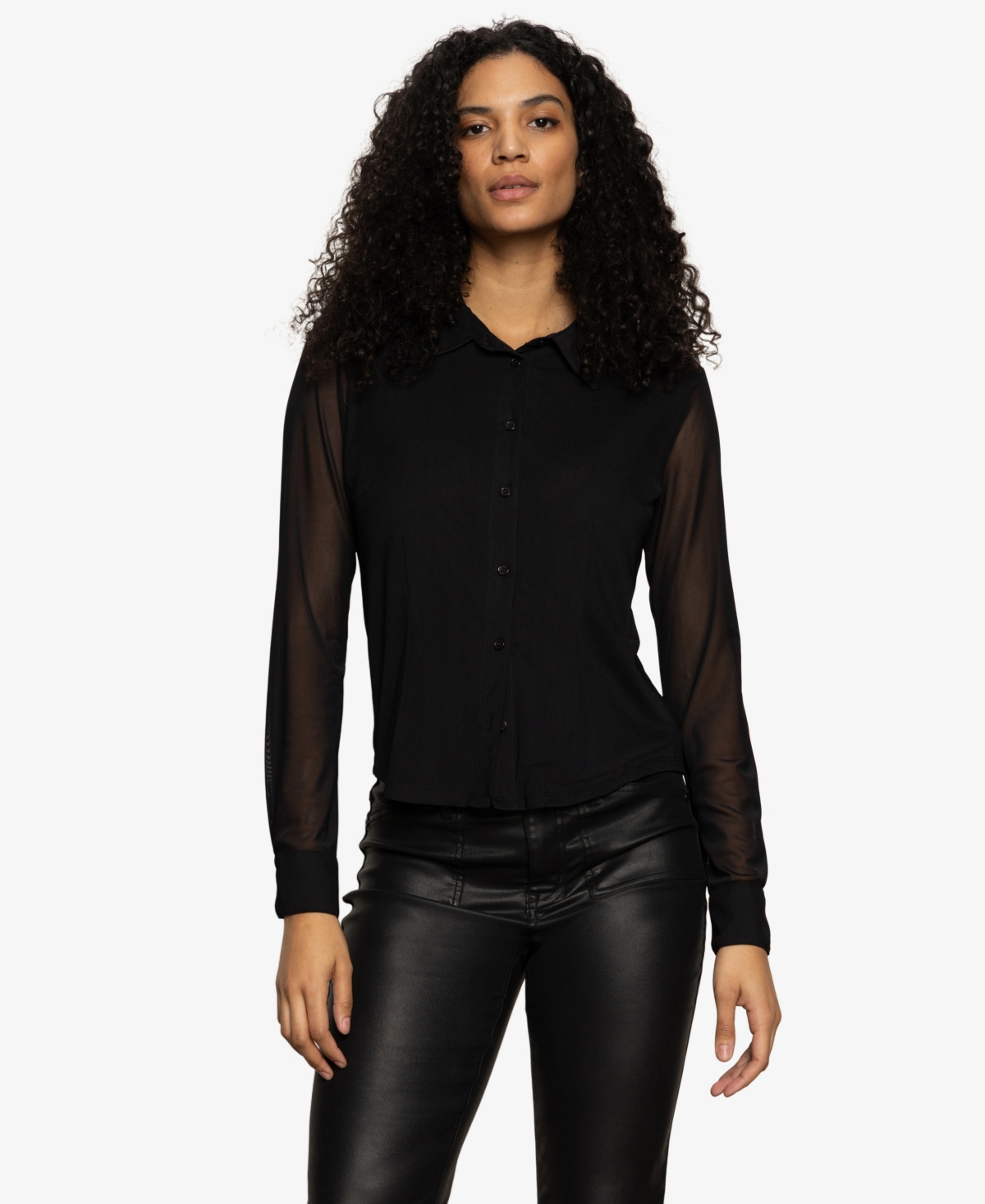 Click here for Sanctuary Womens Fitted Mesh Button Down Shirt - B... prices