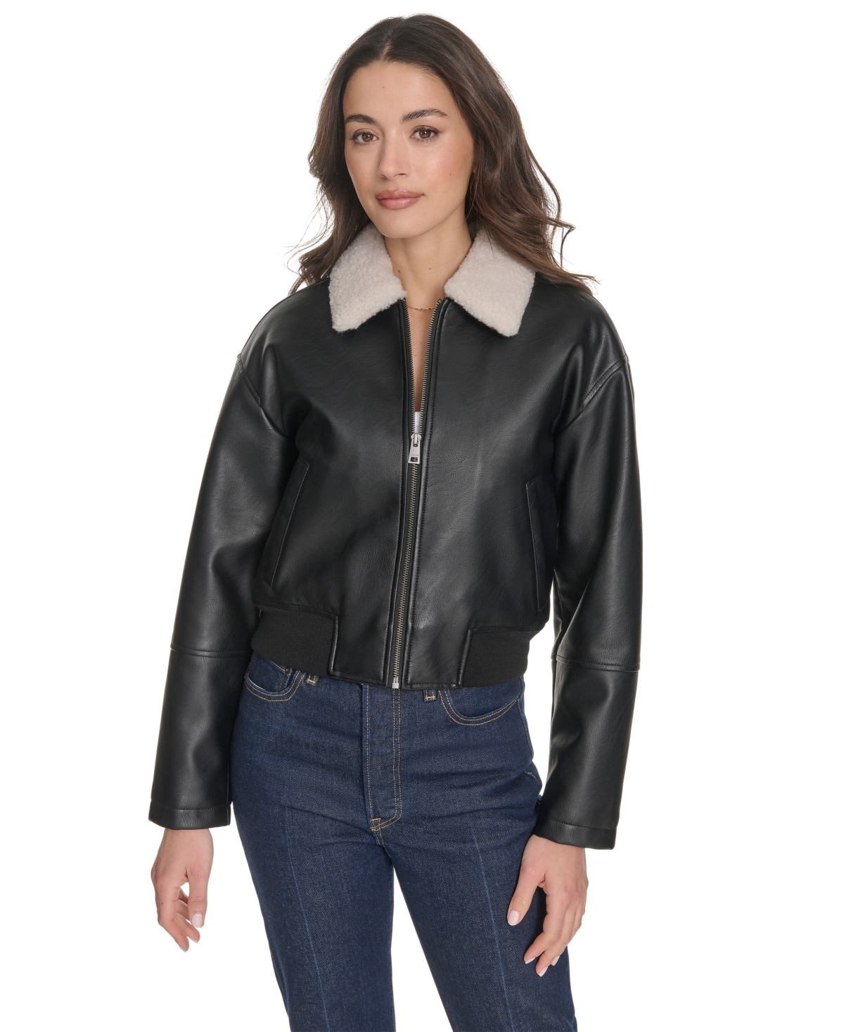 Click here for Levis Womens Sherpa Collar Bomber Jacket - Black prices
