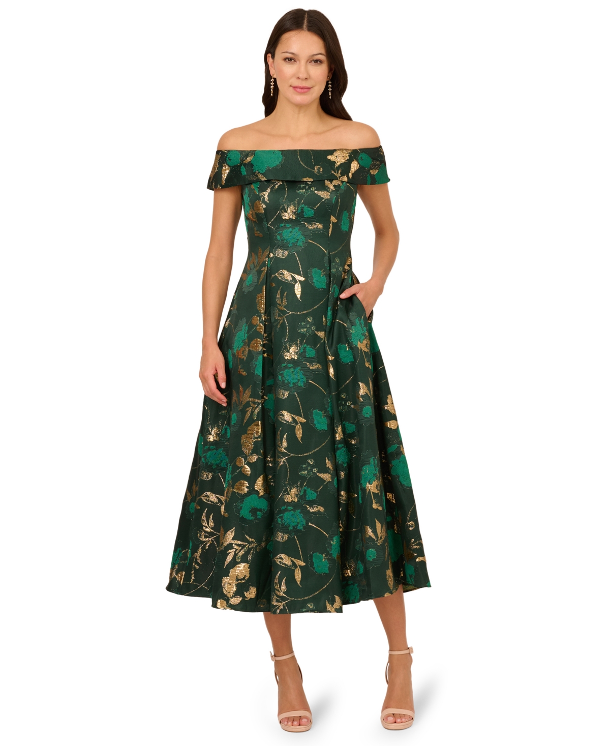 Click here for Adrianna Papell Womens Off-The-Shoulder Midi Dress... prices