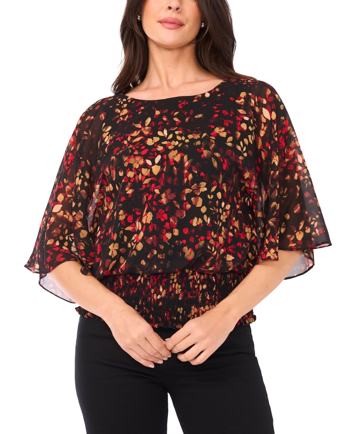 Click here for Sam & Jess Womens Smocked-Waist Top - Almost Apric... prices