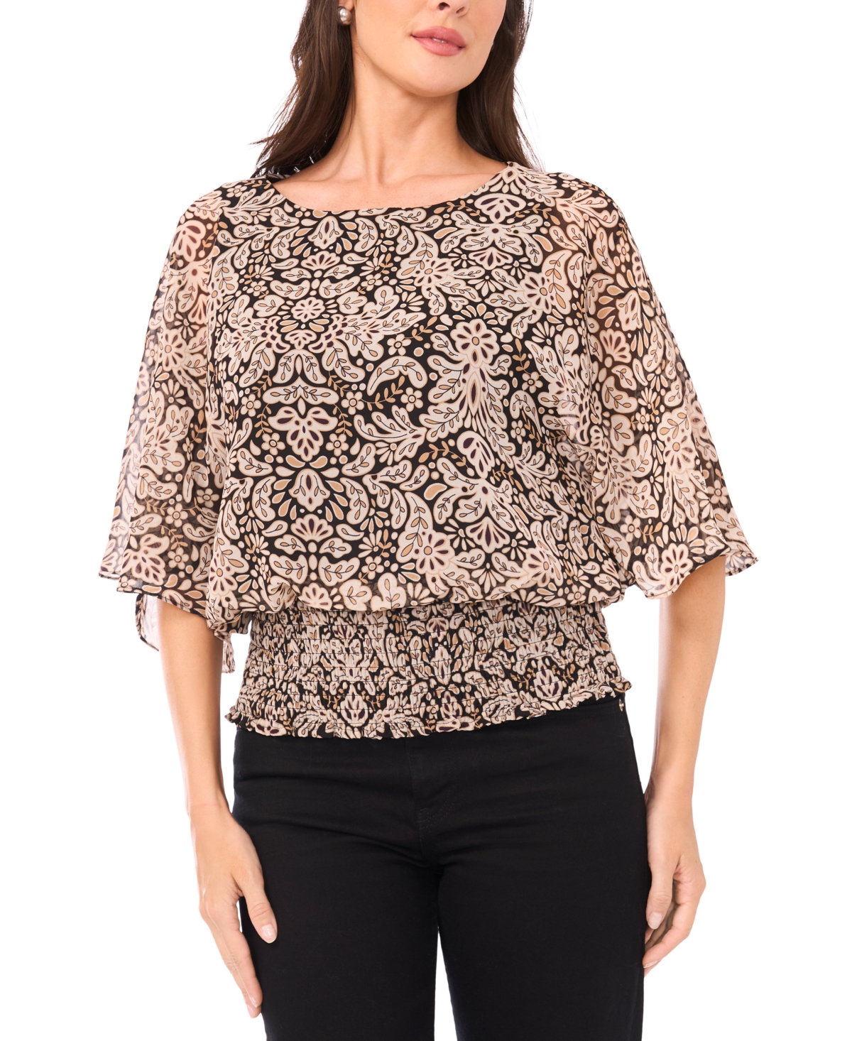 Click here for Sam & Jess Womens Smocked-Waist Top - Cream prices