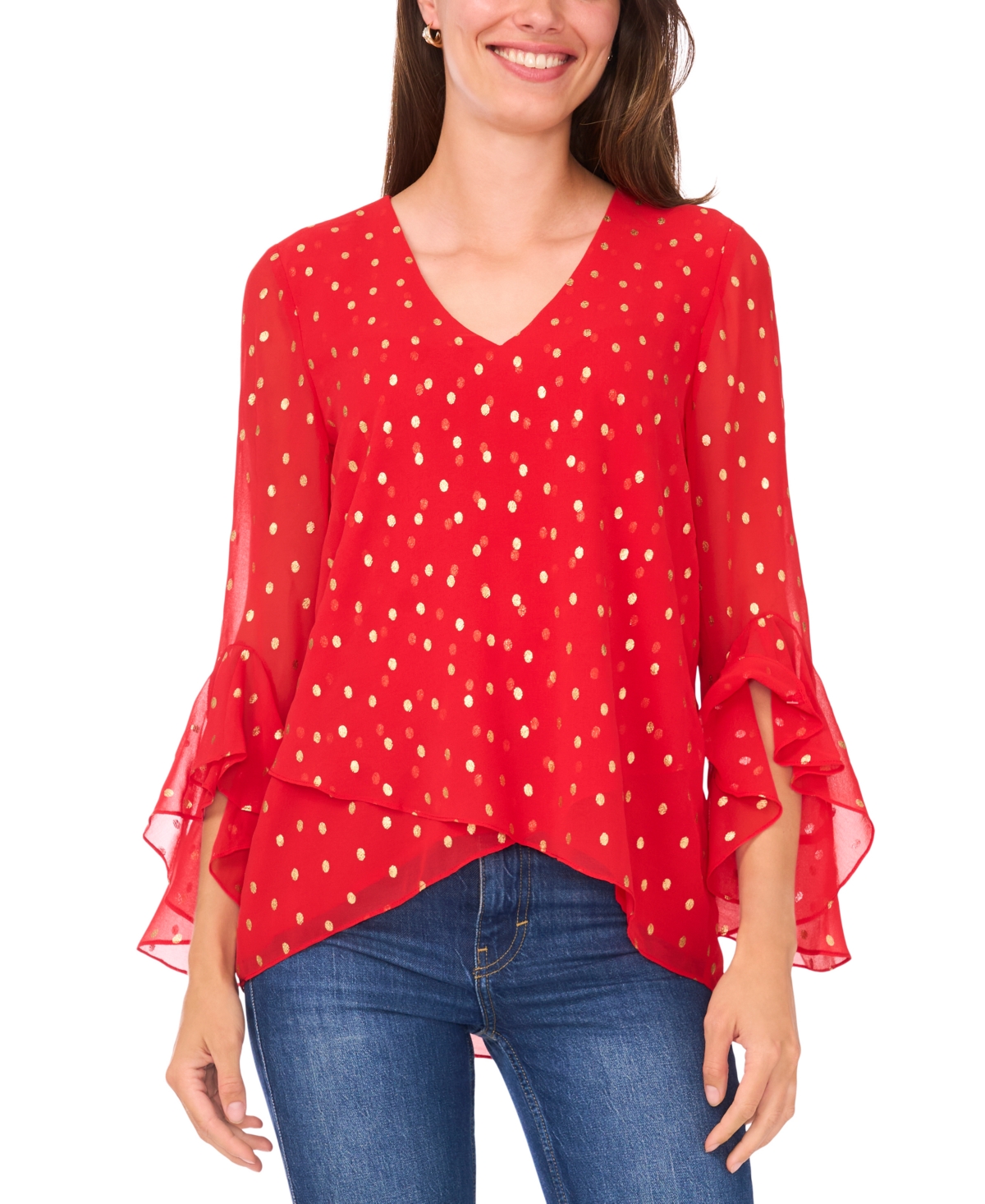 Click here for Sam & Jess Womens Printed V-Neck Top - Bright Red prices