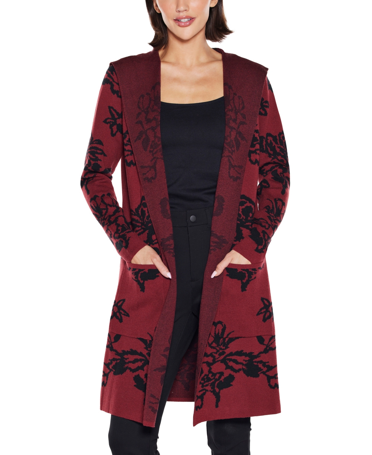 Click here for Belldini Womens Hooded Fall Botanicals Coatigan Sw... prices