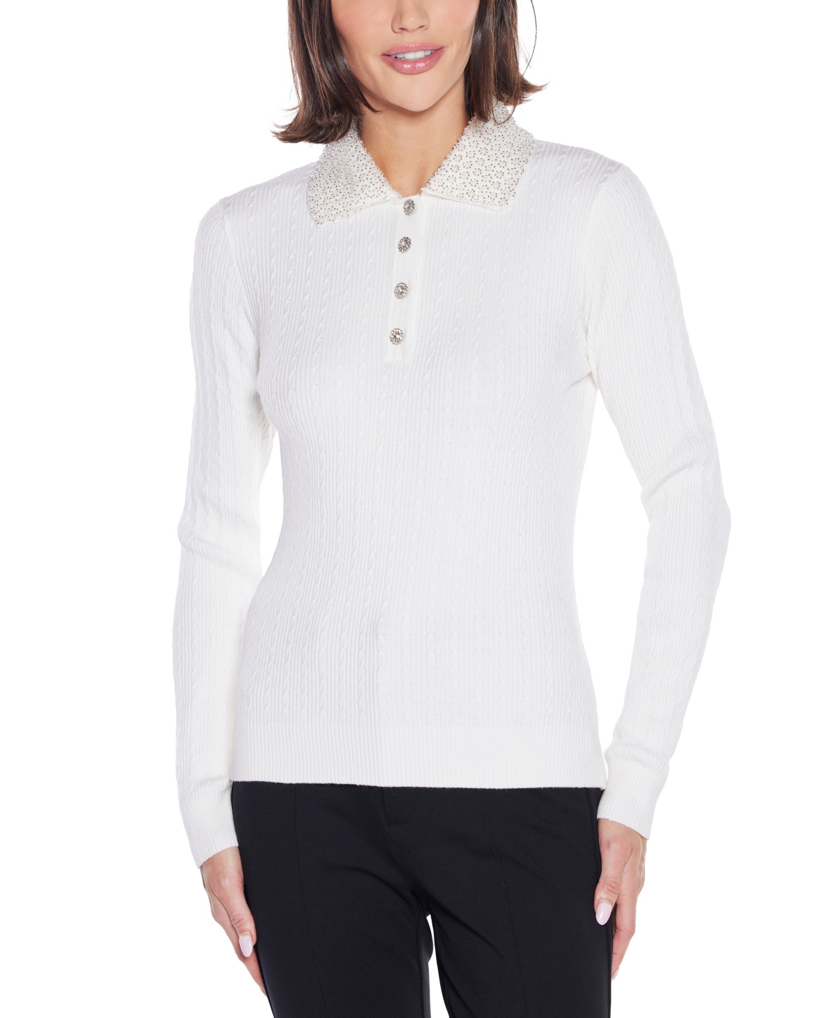 Click here for Belldini Womens Black Label Beaded Collar Sweater... prices