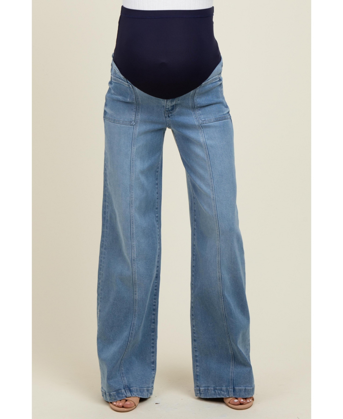 Pinkblush Blue Front Seam Super Wide Leg Maternity Jeans - Blue