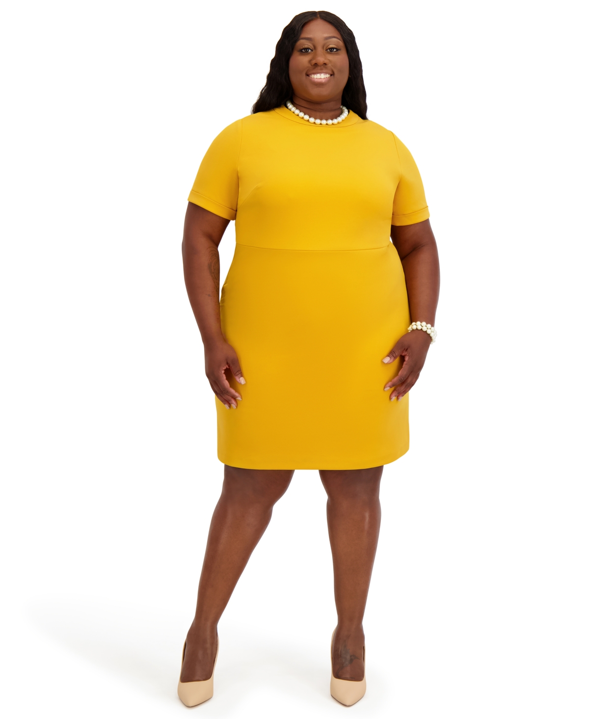 Click here for Kasper Womens Short Sleeve Crewneck Dress - Gold prices