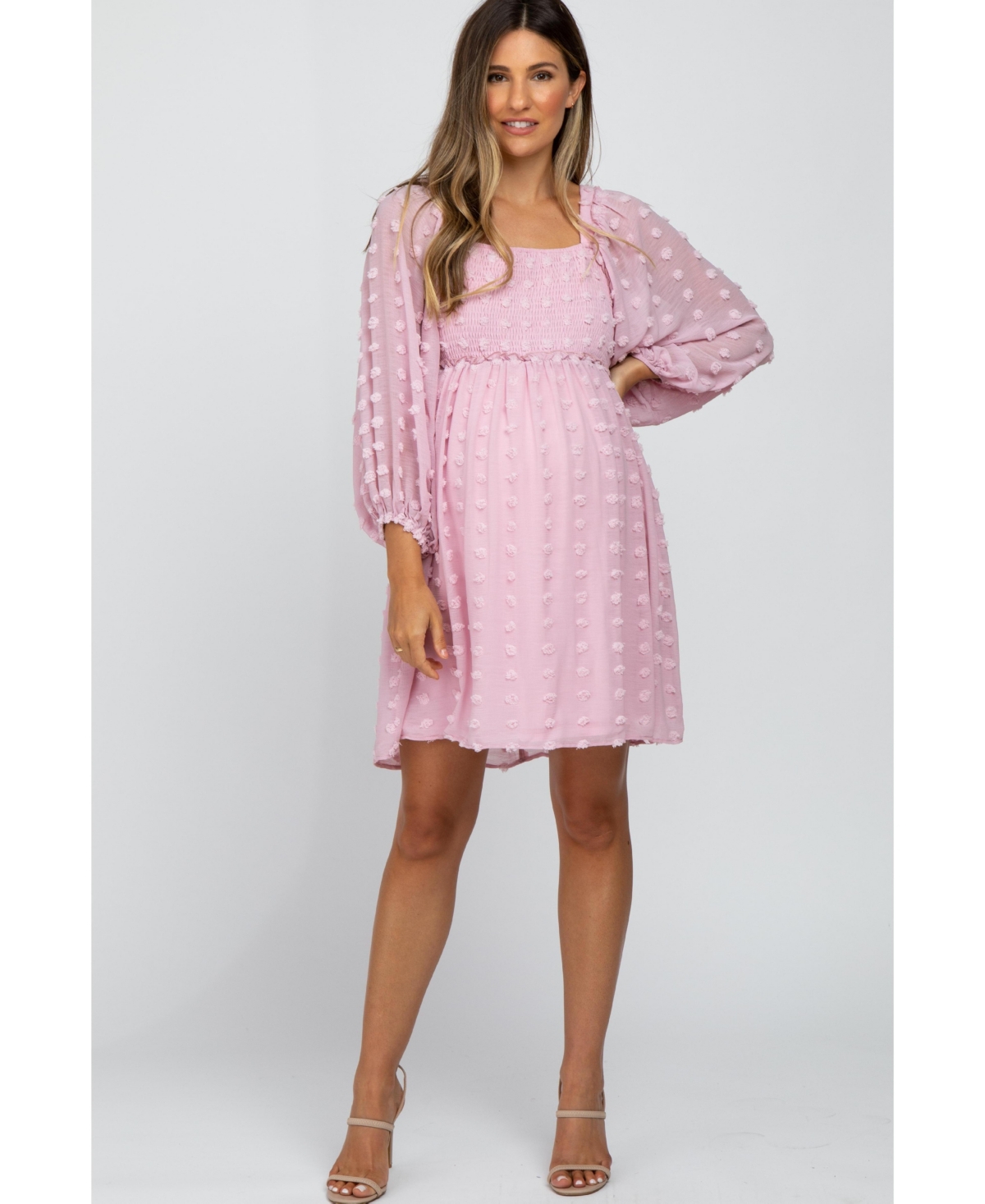 Click here for Pinkblush Maternity Pink Textured Dot Smocked Squa... prices