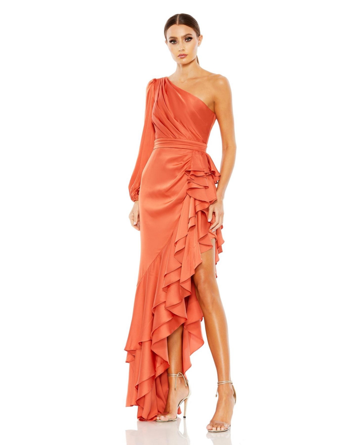 Click here for Mac Duggal Womens Ieena One Sleeve Cut Out Asymmet... prices