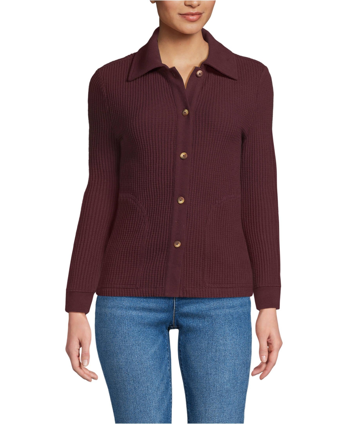 Click here for Lands End Womens Long Sleeve Waffle Collared Shack... prices