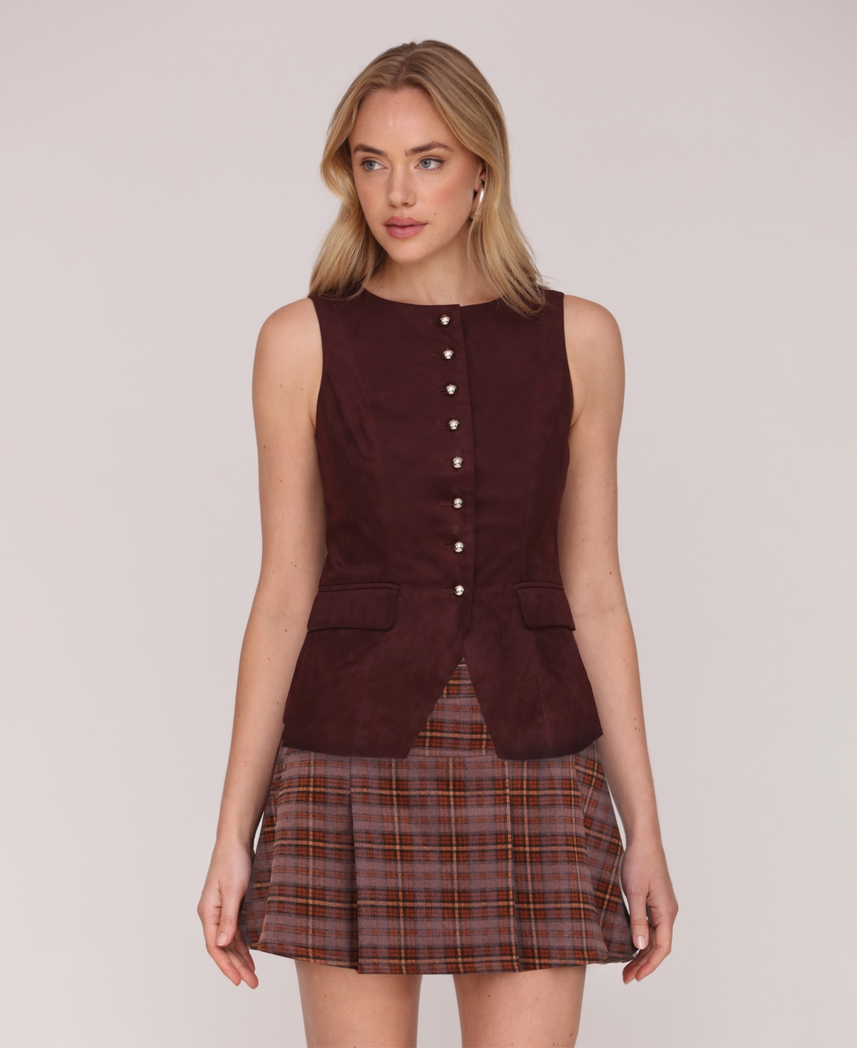 Click here for Avec Les Filles Womens Sleeveless Top - Maroon prices
