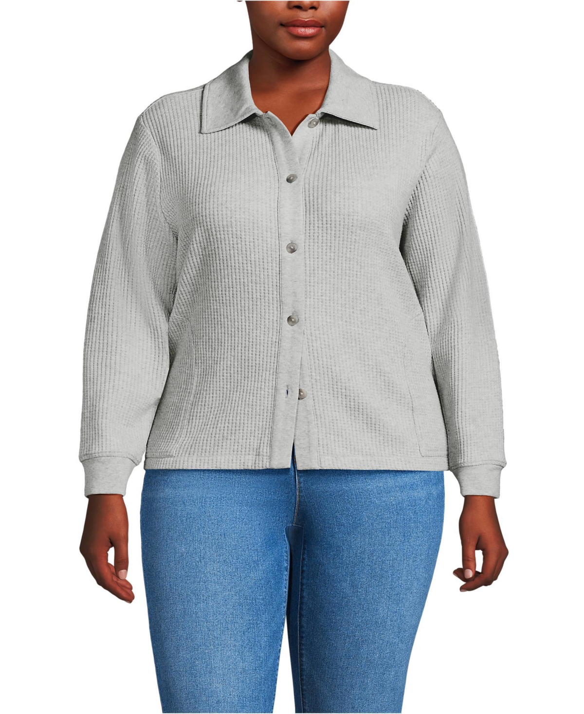 Click here for Lands End Womens Plus Size Long Sleeve Waffle Coll... prices