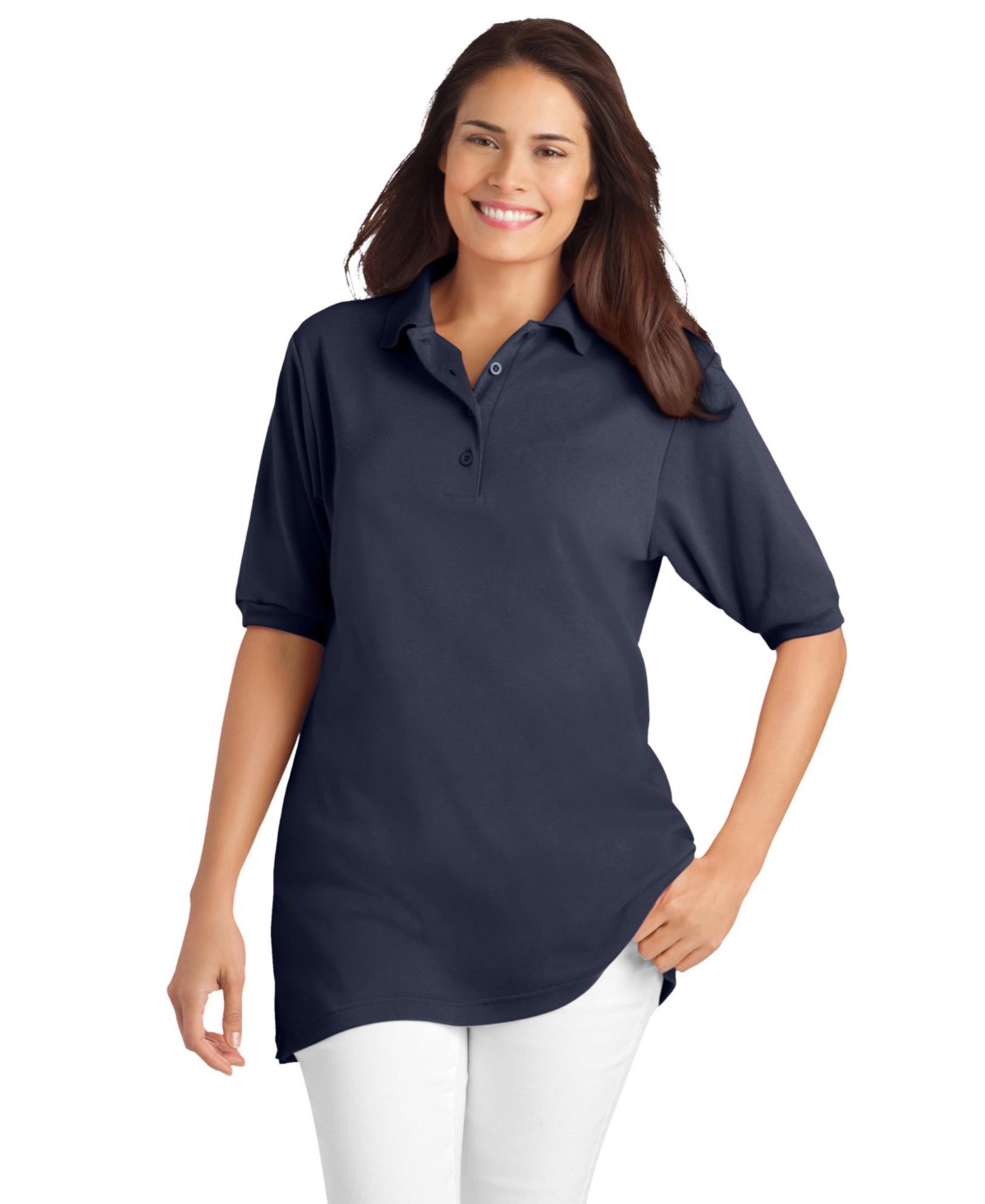 Click here for Woman Within Plus Size Within Elbow-Sleeve Polo Tu... prices