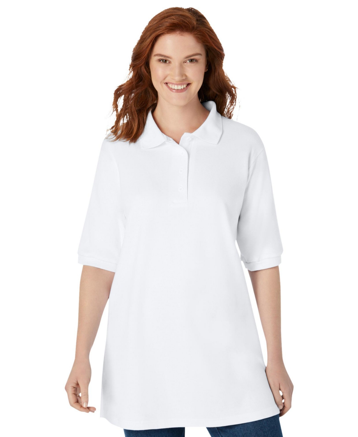 Click here for Woman Within Plus Size Within Elbow-Sleeve Polo Tu... prices
